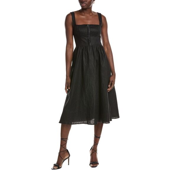 o.p.t | Dresses | Opt Womens Opt Marina Linen Midi Dress Black | Poshmark